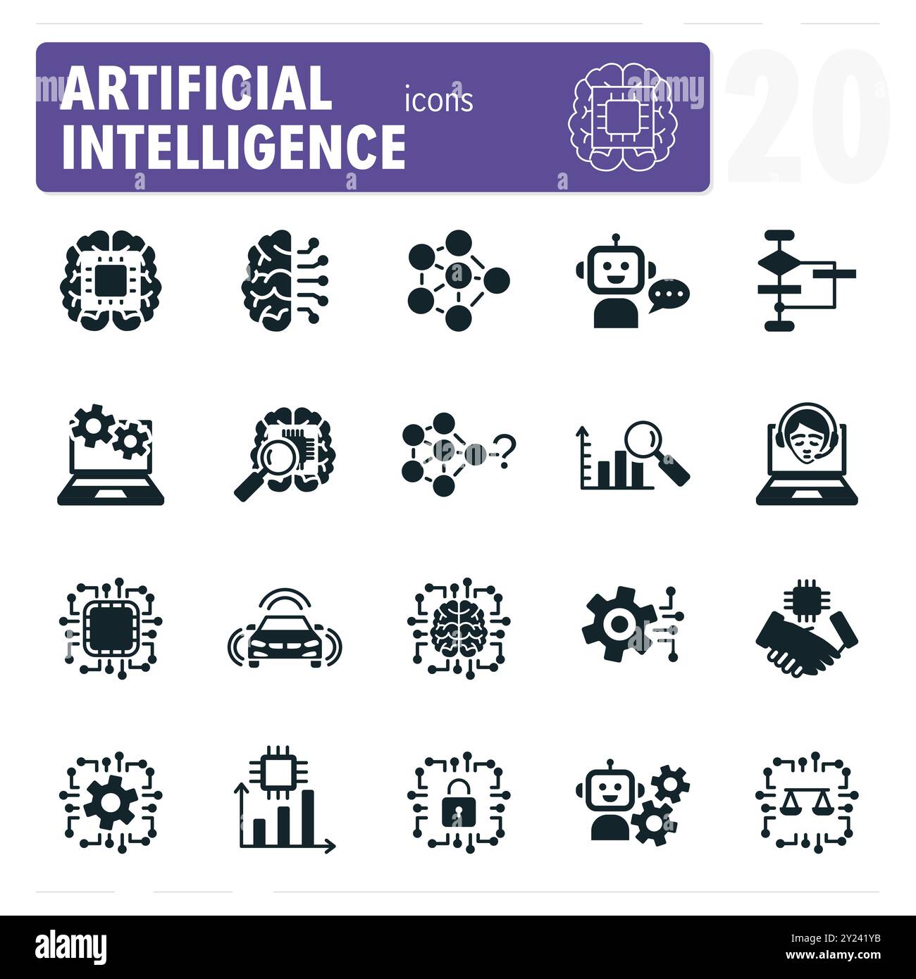 Artificial intelligence icon set showing robot, brain, machine learning and more Stock Vector ...