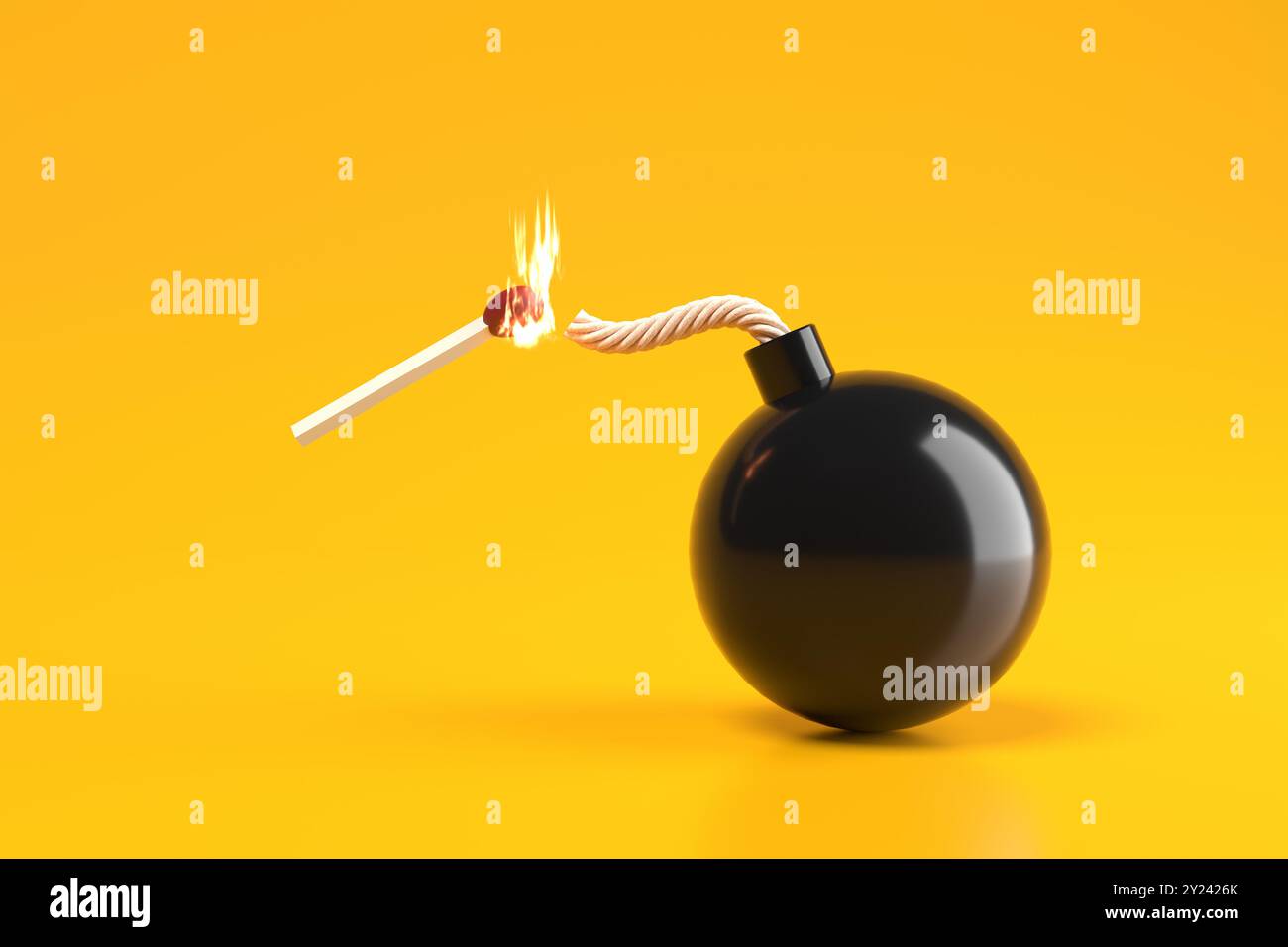 Risk, threat, danger and explosion concepts. Burning match about to ...