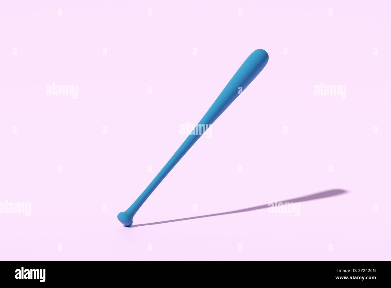 Blue baseball bat casting a shadow on a pink background, creating a ...