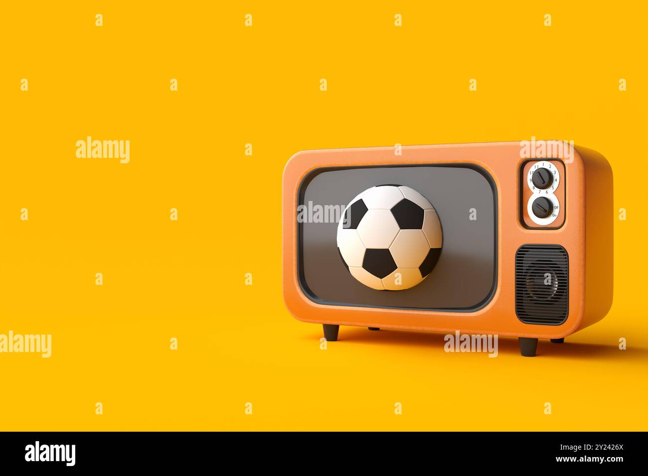 Soccer ball is displaying on a vintage tv screen, evoking the nostalgia ...