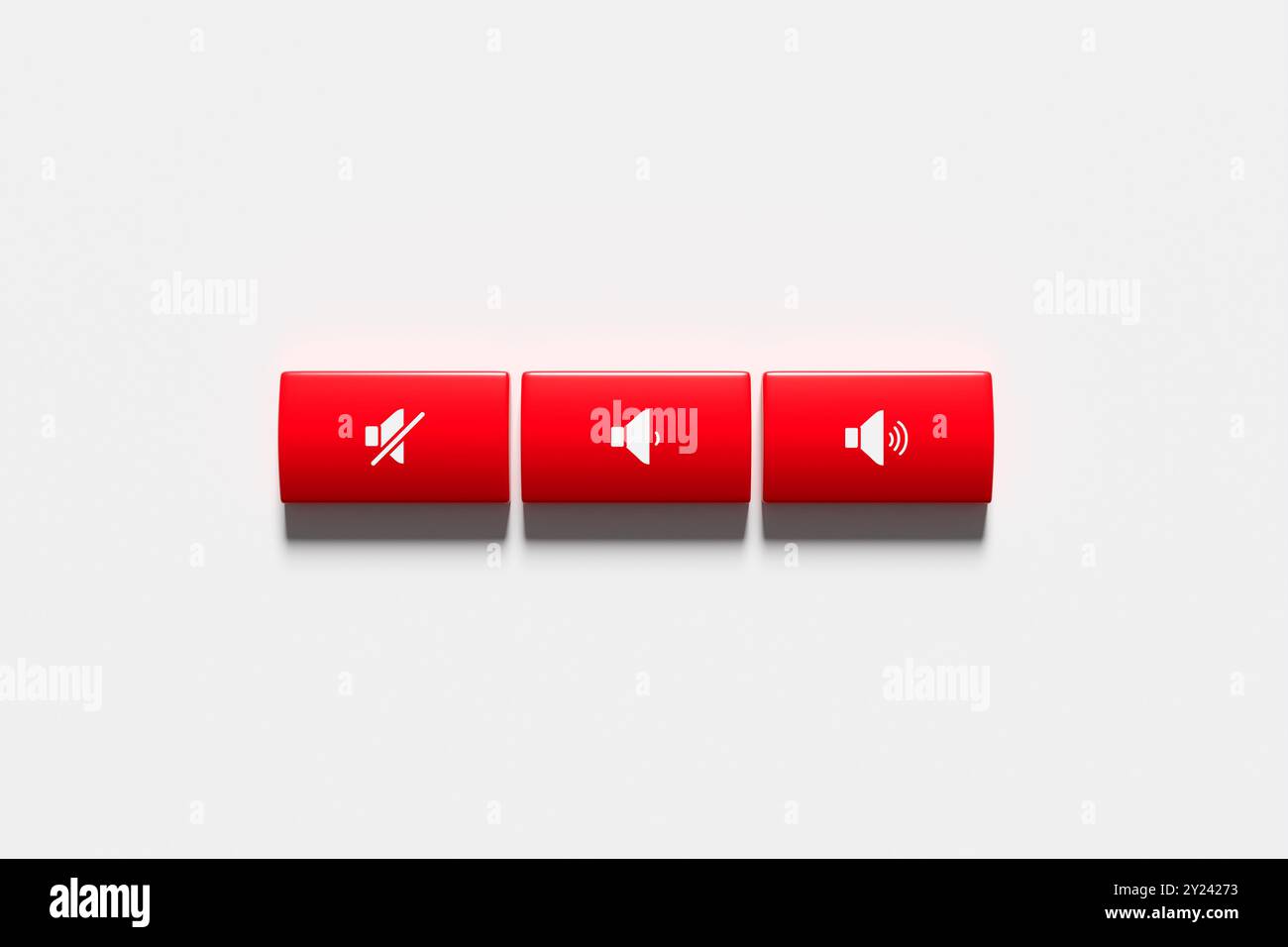 Three red computer keyboard buttons displaying volume settings from ...