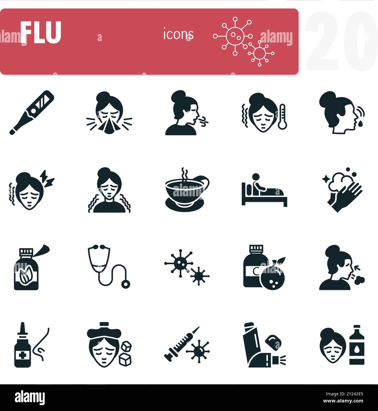 Flu symptoms and prevention icons showing treatment for virus Stock Vector Image & Art - Alamy
