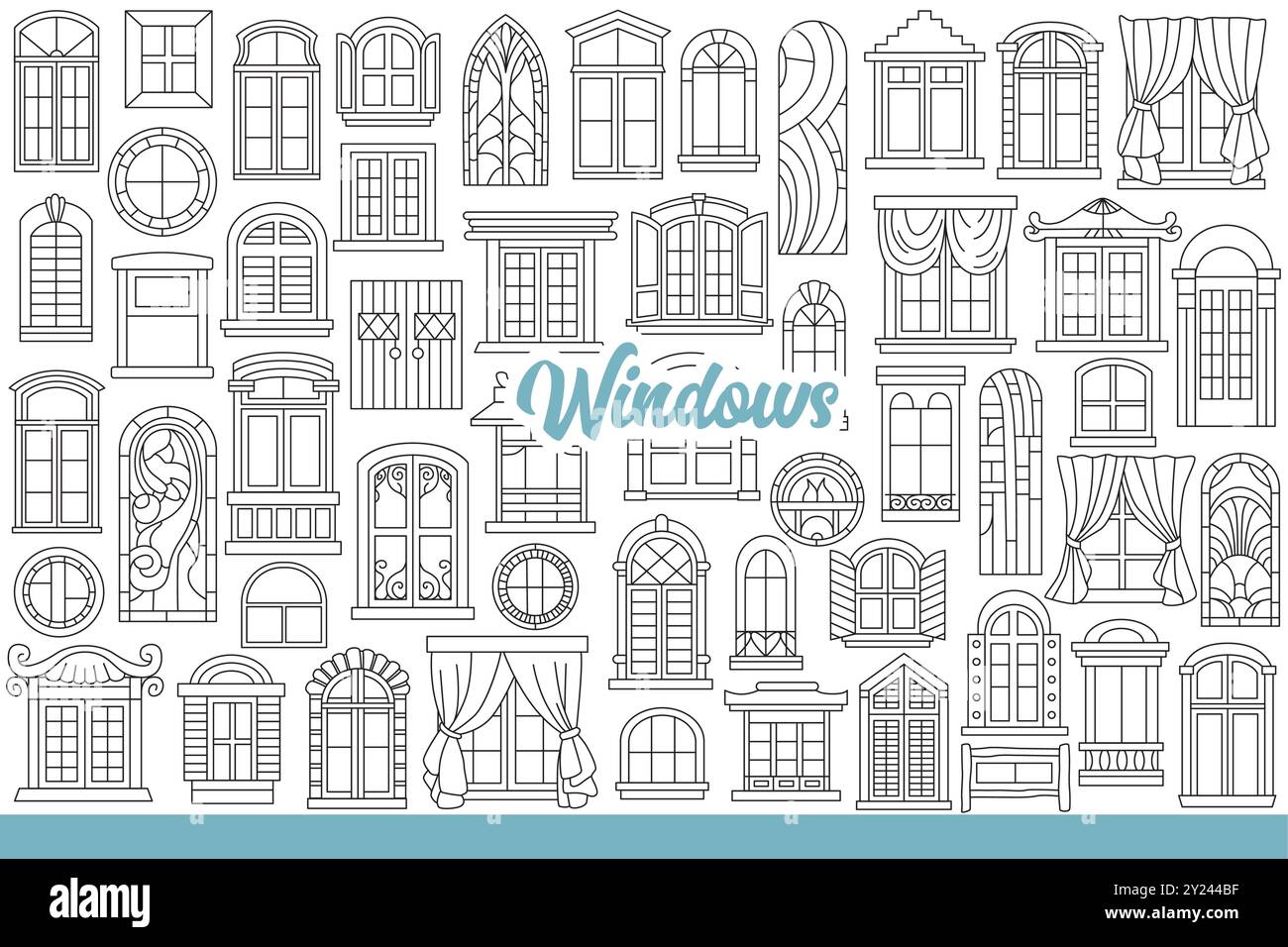 Windows frames and stained glass, decorated with curtains and sills ...