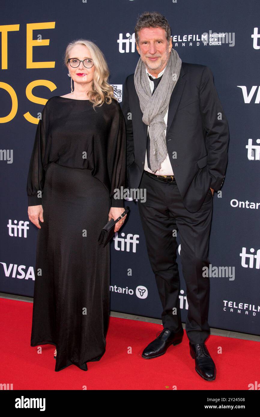 Julie Delpy (L) and Michael Gentile (R) at the TIFF Tribute Awards 2024 ...