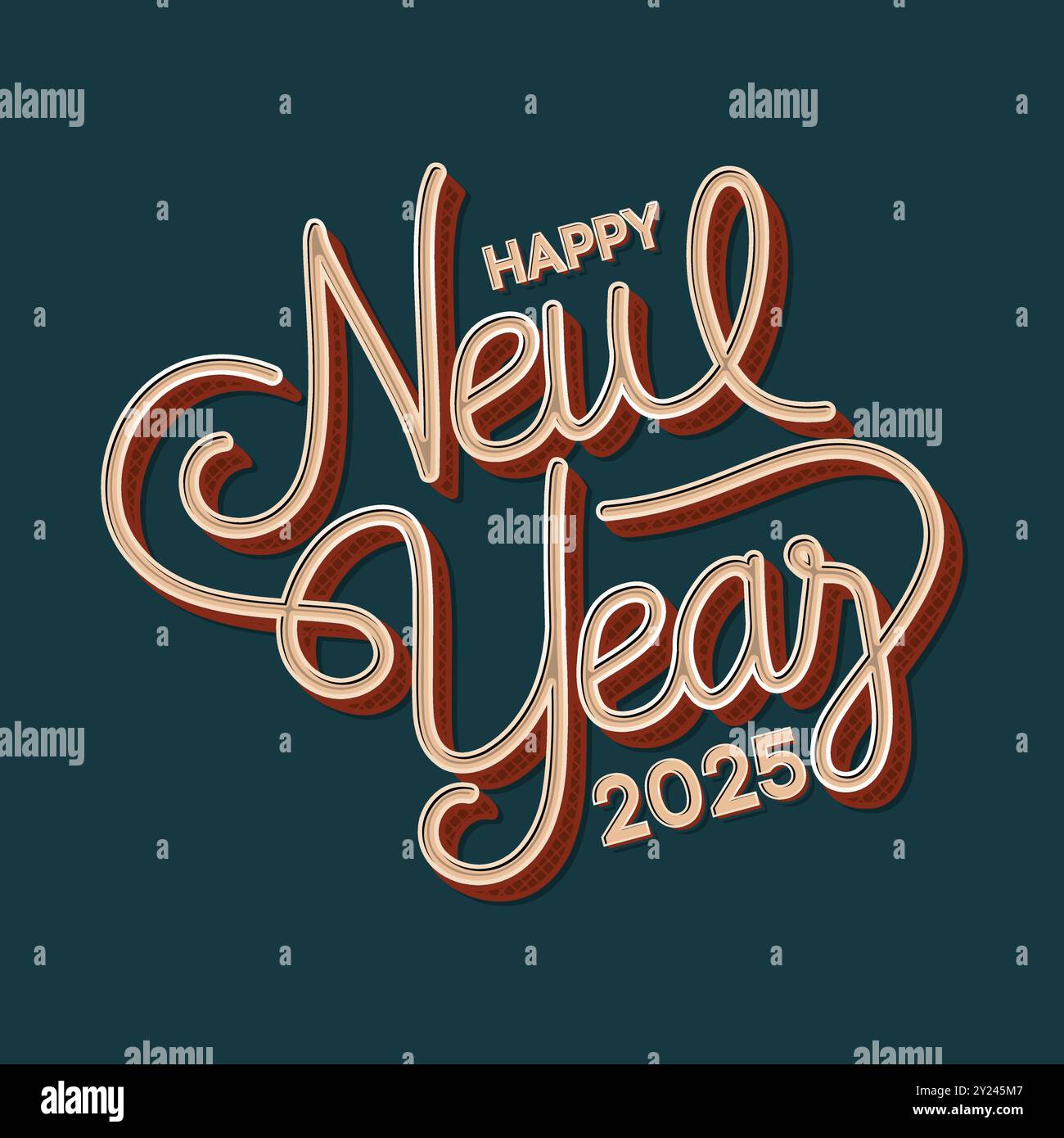Retro style letter and number Happy New Year 2025 element design ...