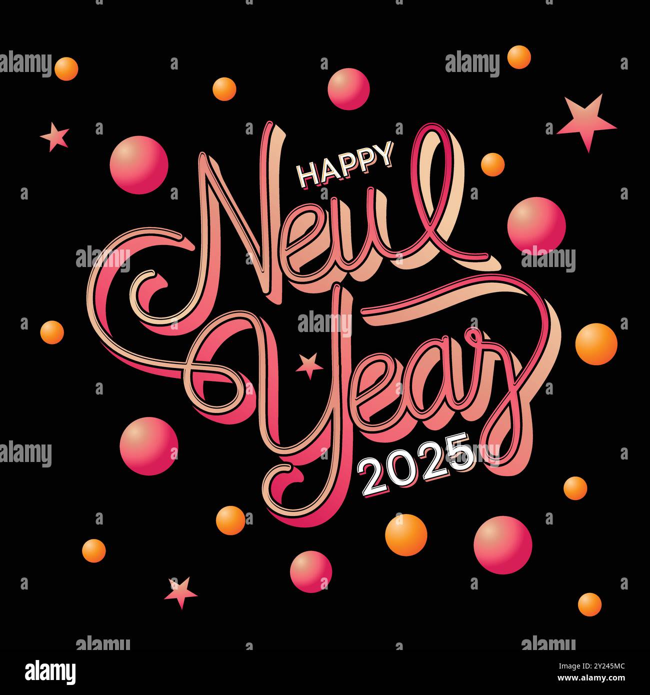 Retro style letter and number Happy New Year 2025 element design ...