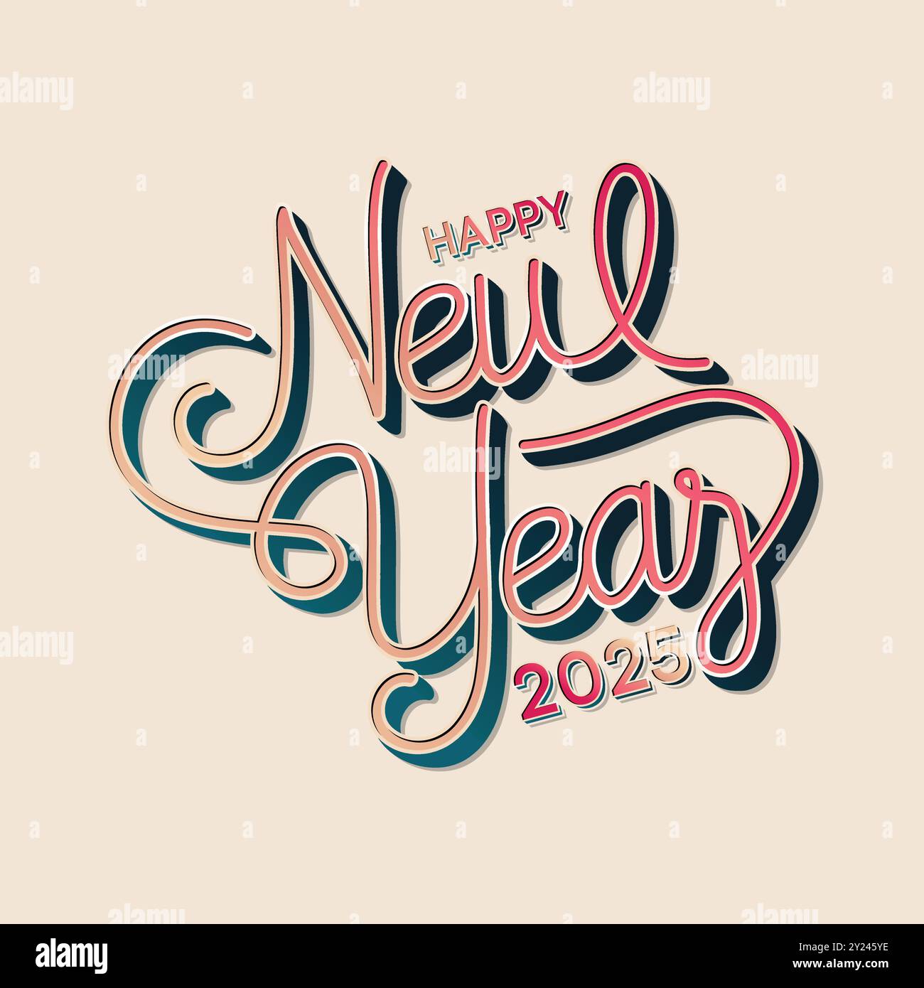 Retro style letter and number Happy New Year 2025 element design ...