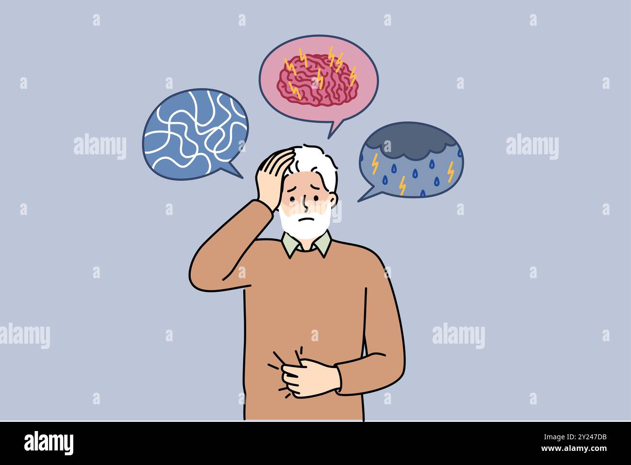 Dementia and alzheimer disease in elderly man experiencing brain ...