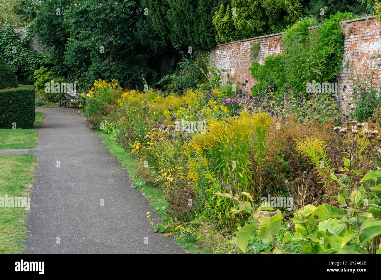 Colourful flower border in September in the Walled Garden, Delapre ...