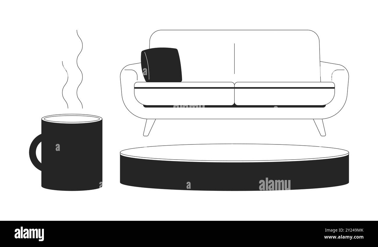 Talk show studio setup black and white 2D line objects set Stock Vector ...