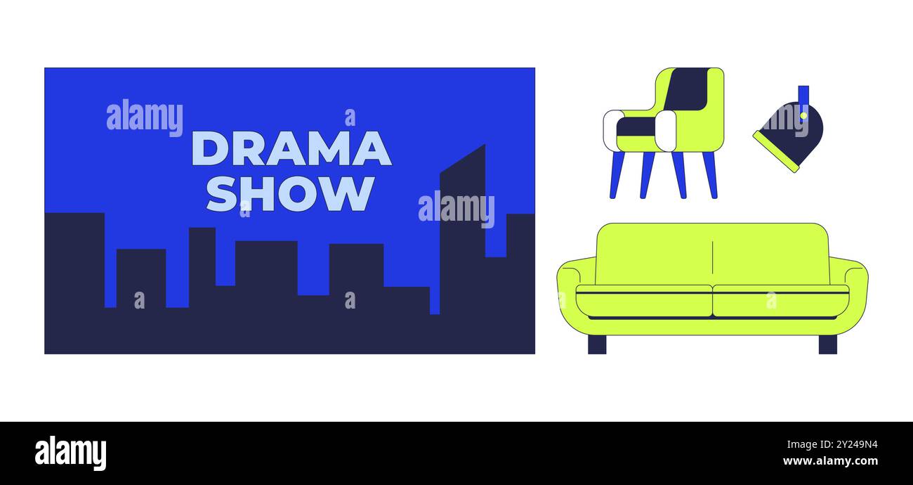 Studio equipment for talk-show broadcast 2D cartoon objects set Stock ...