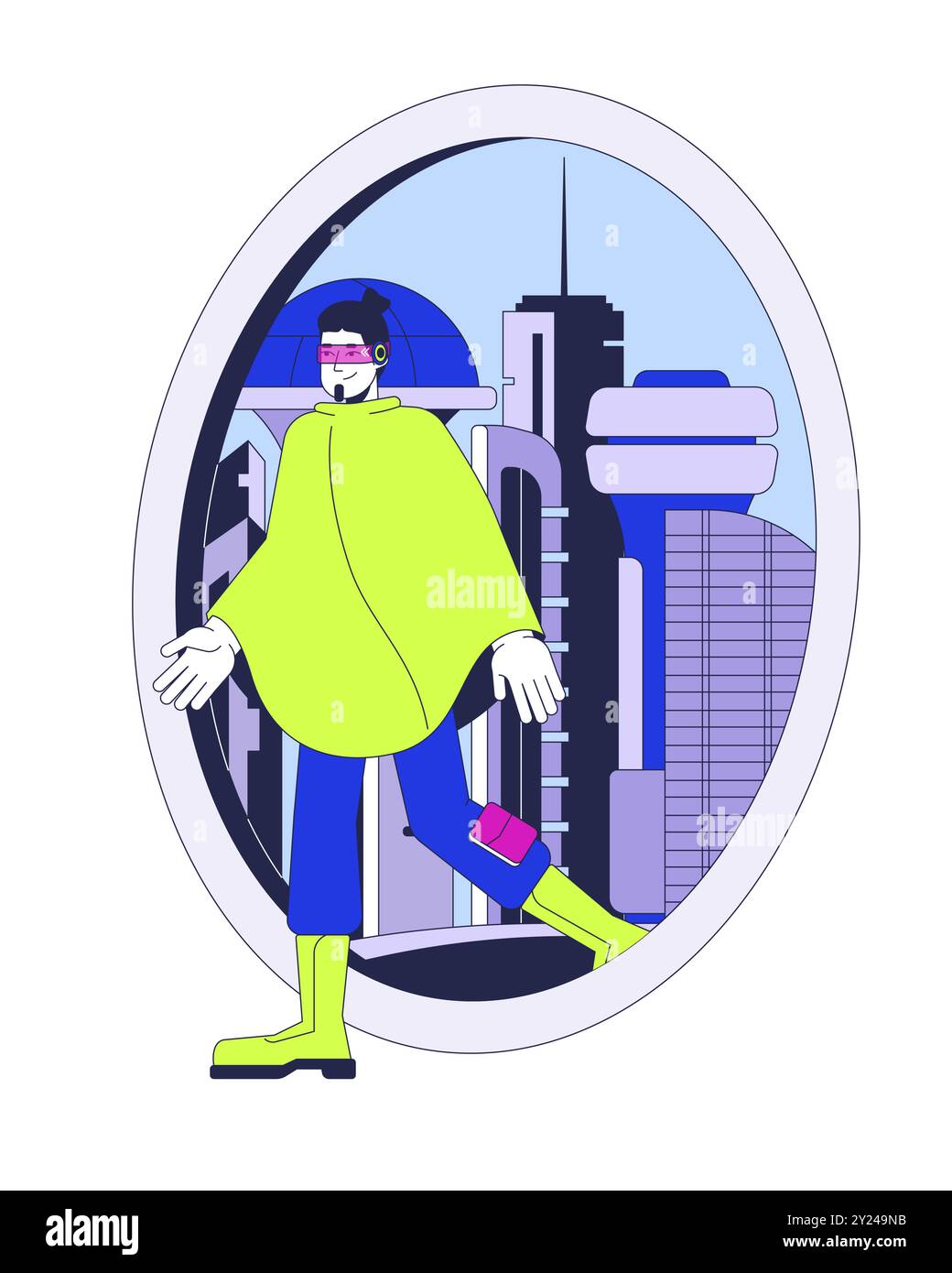 Cyberpunk man futuristic teleportation cartoon flat illustration Stock ...