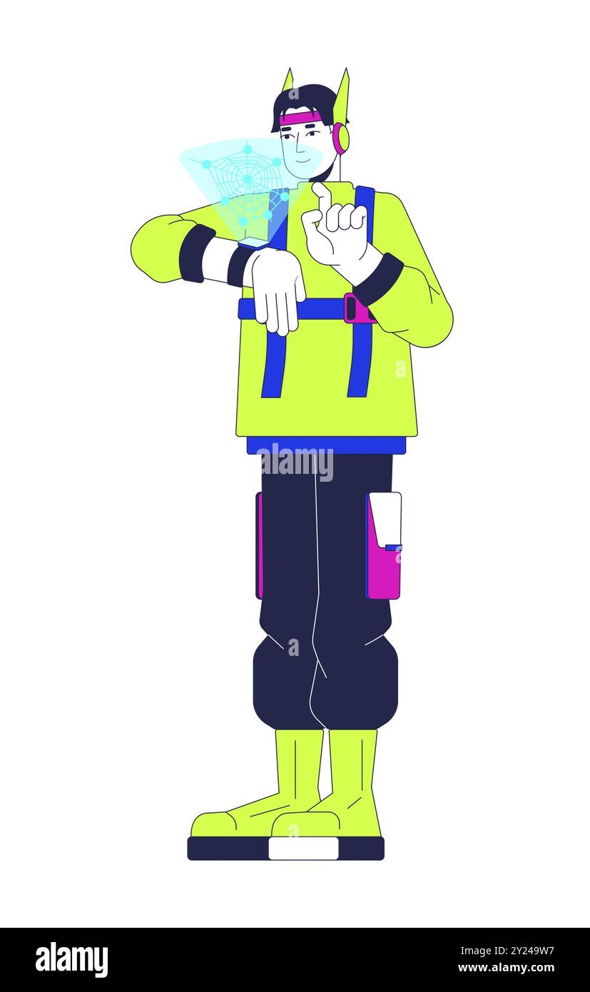 Hologram wrist watch futuristic man cartoon flat illustration Stock ...