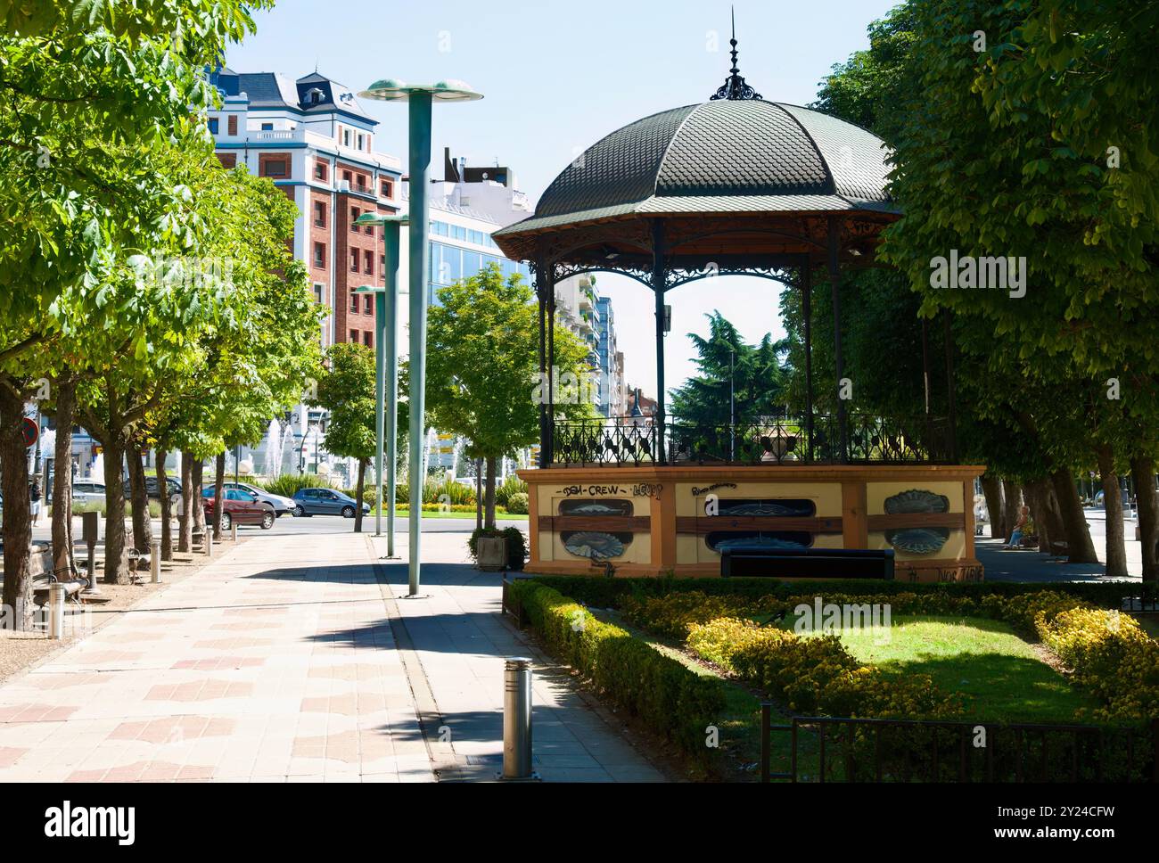 Tree lined path and bandstand Templete de los Músicos at the end of the ...