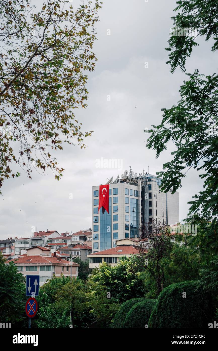 red turkish flag on a building in istanbul Stock Photo - Alamy