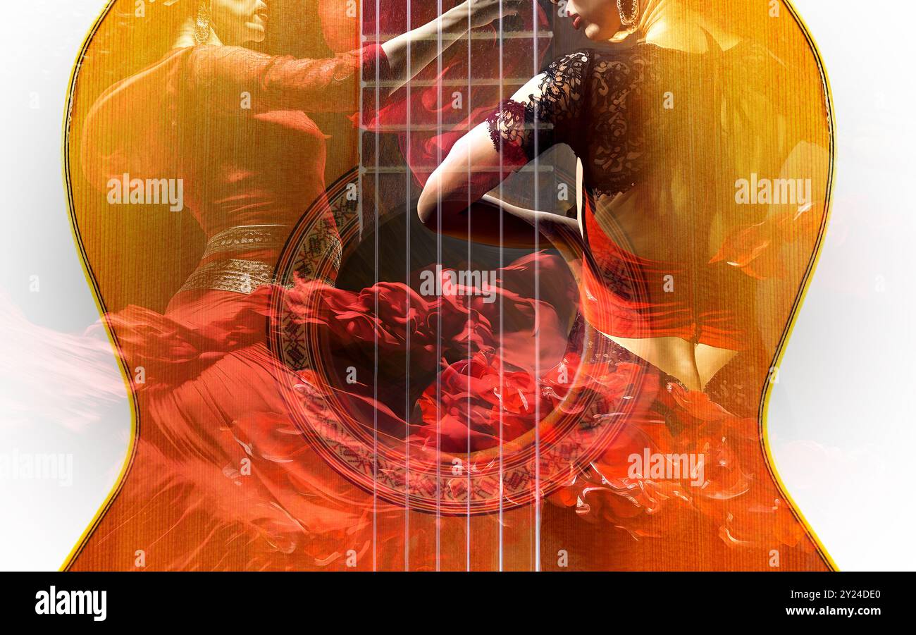 Background of traditional Spanish gypsy music. Spanish guitar and ...