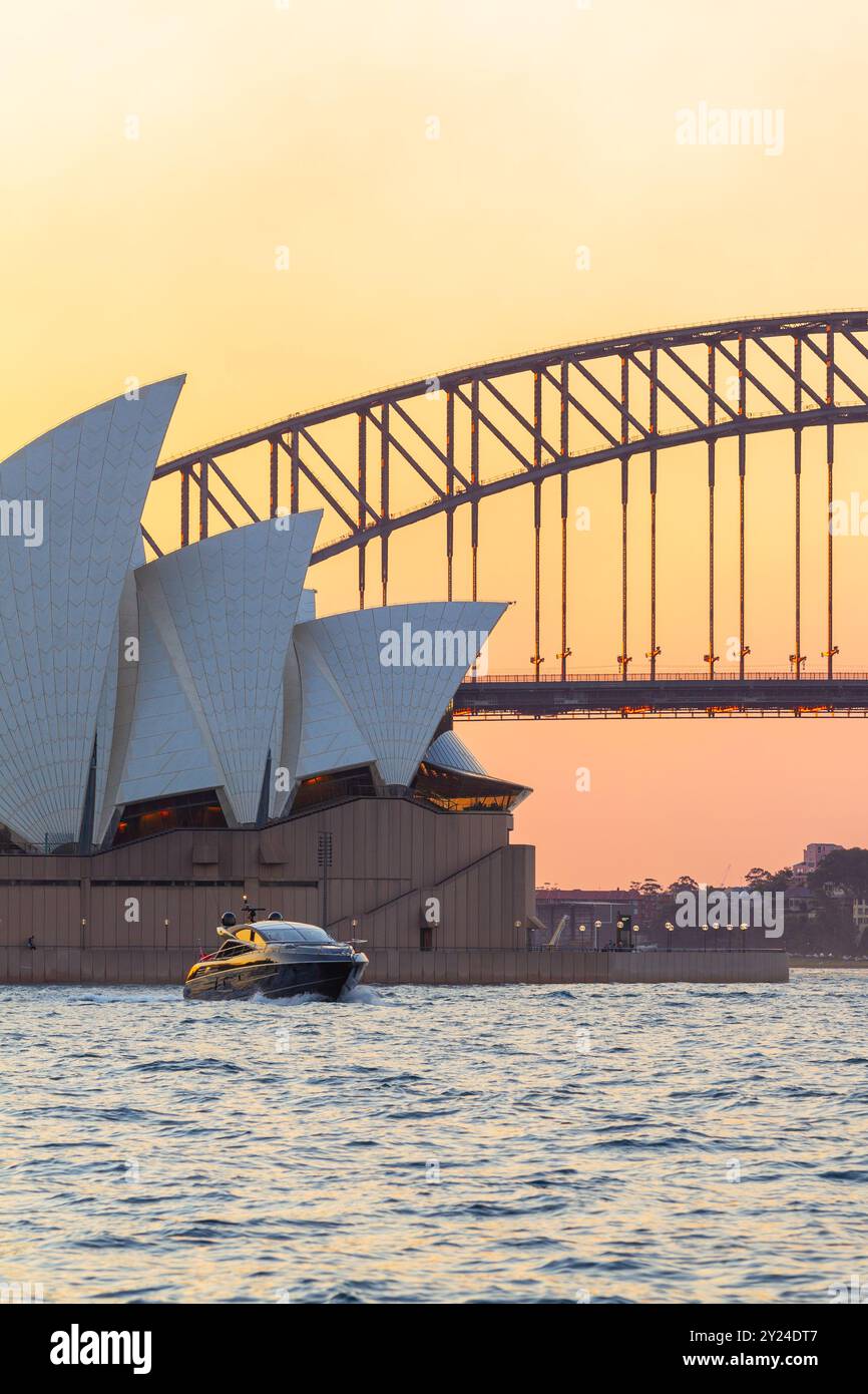 Sydney Opera House and Sydney Harbour Bridge in Sydney, Australia, with ...