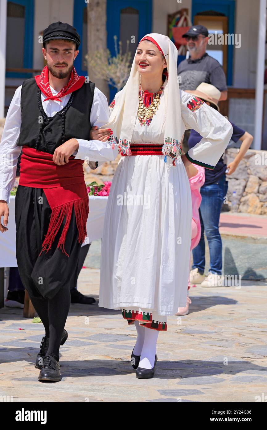 Traditional Greek dancers during the recording of a television ...