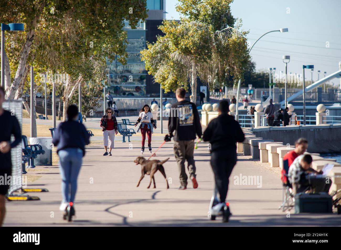 People on the boardwalk at Tempe Town Lake Arizona Stock Photo - Alamy