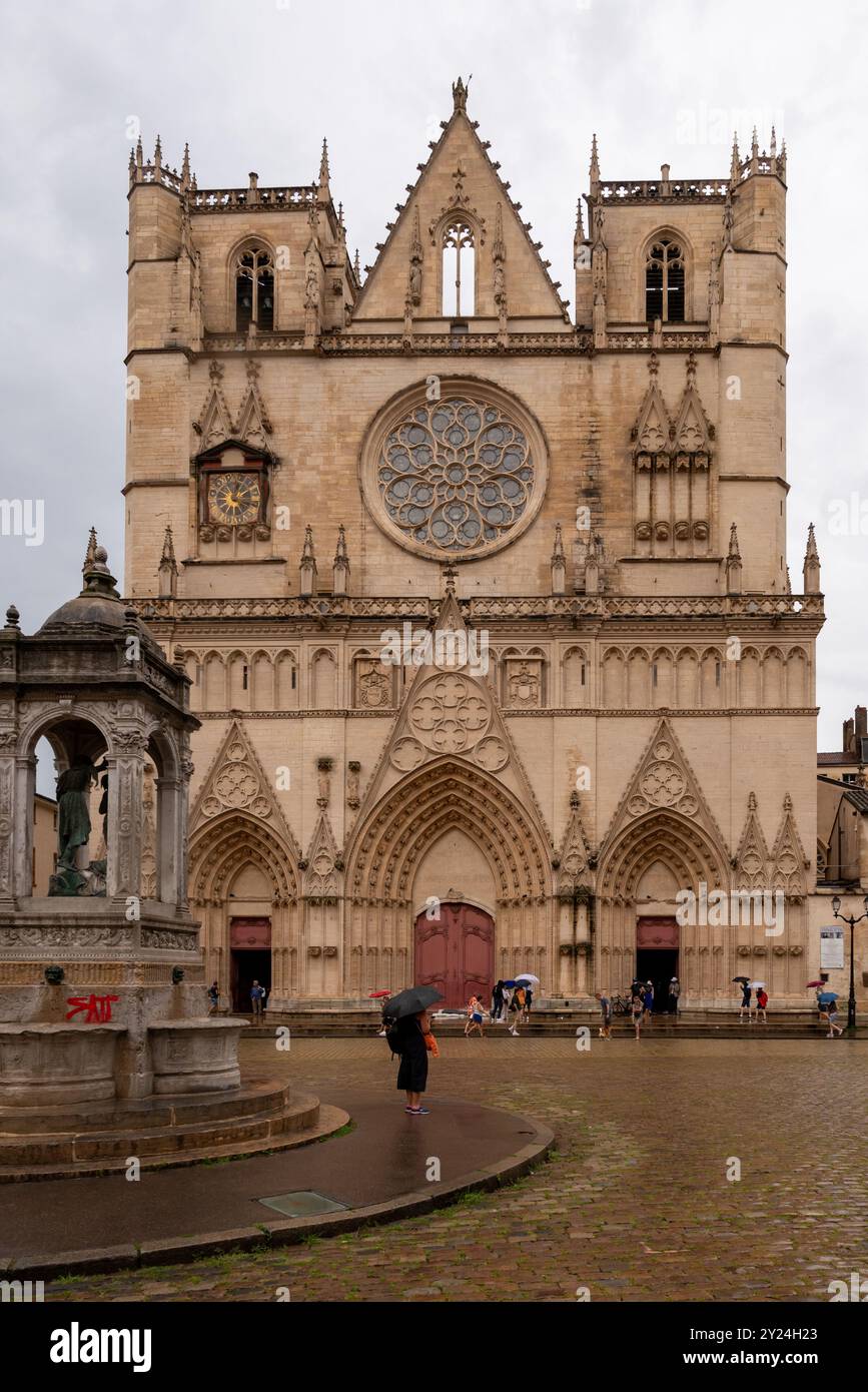 Lyon, France, August 17 2024 exterior of Gothic Saint John the Baptist ...