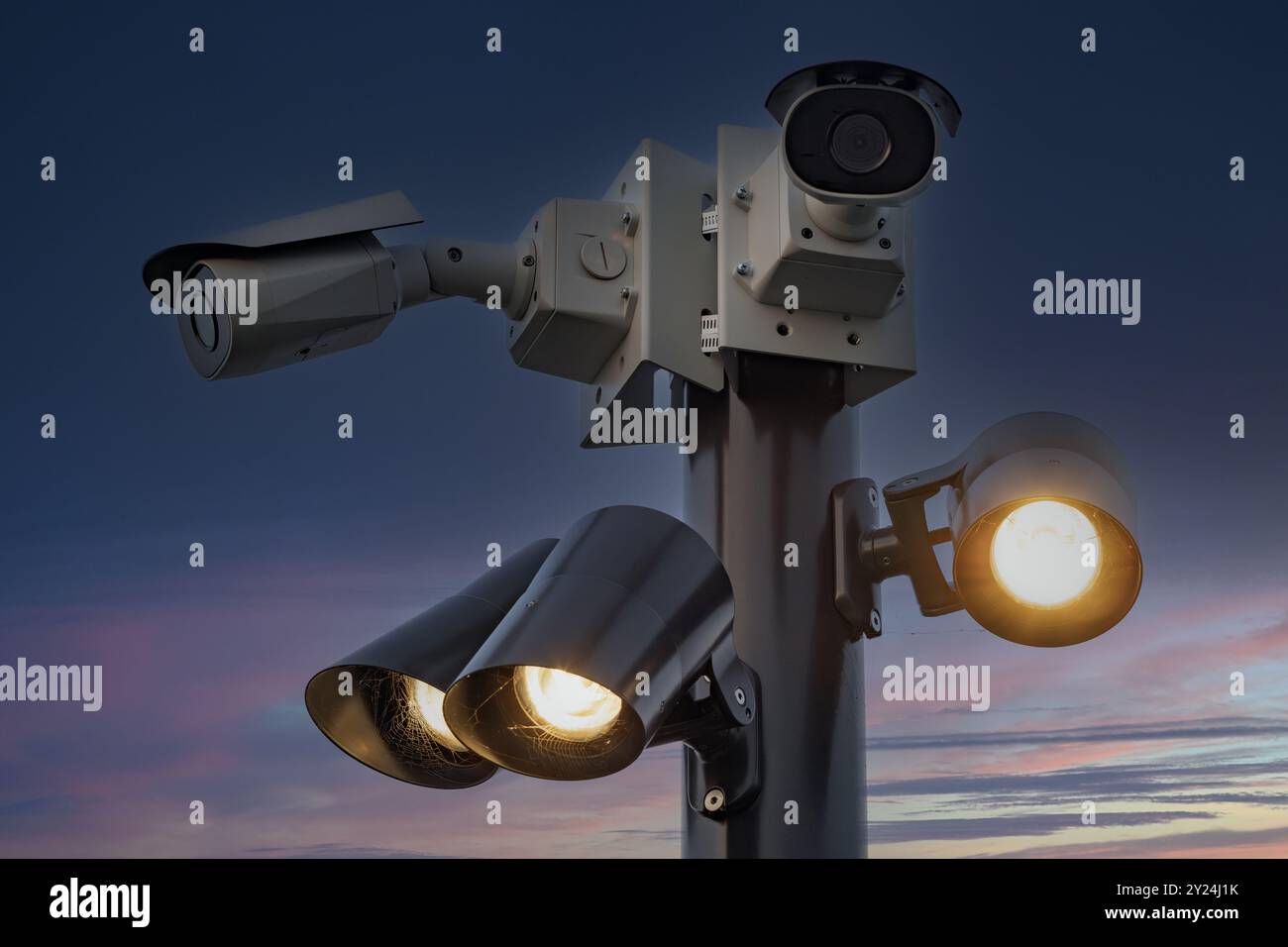 steel mast with surveillance cameras and lighting Stock Photo - Alamy
