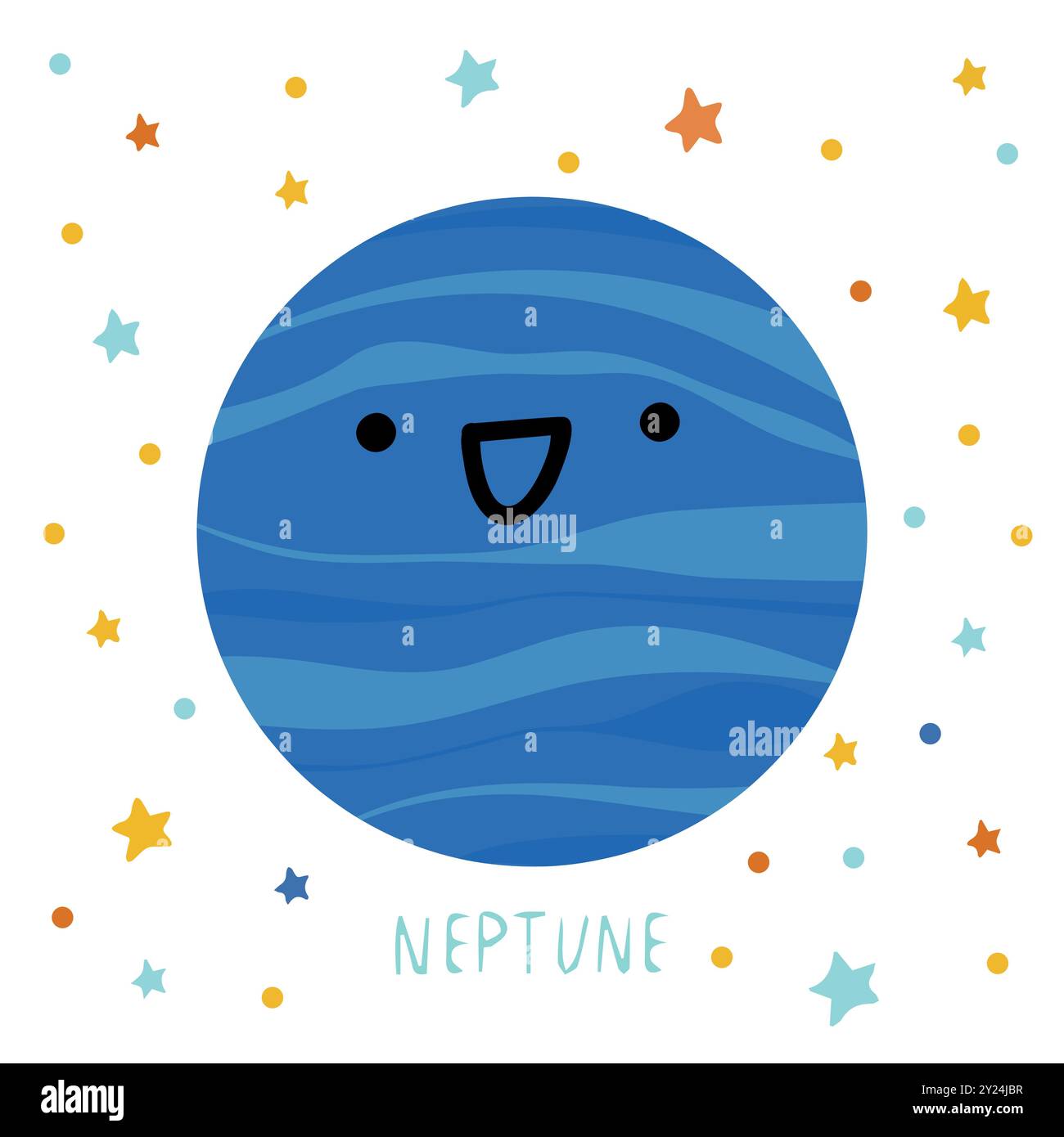 Solar system of planets for kids. Neptune with cartoon face. Vector ...