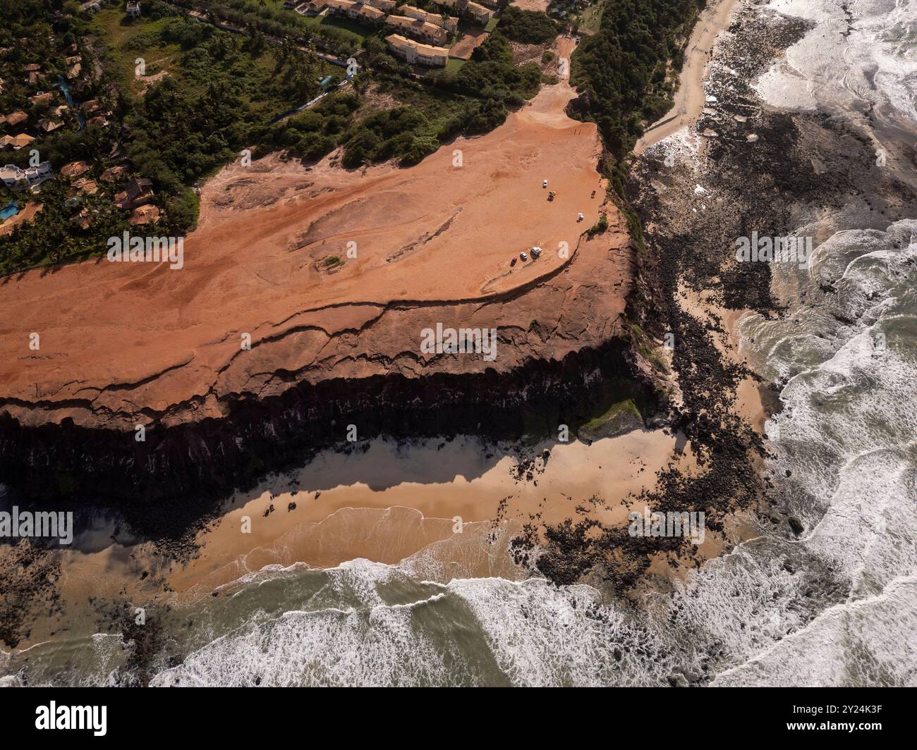 Beautiful aerial view to flat orange cliff top and wild beaches Stock ...