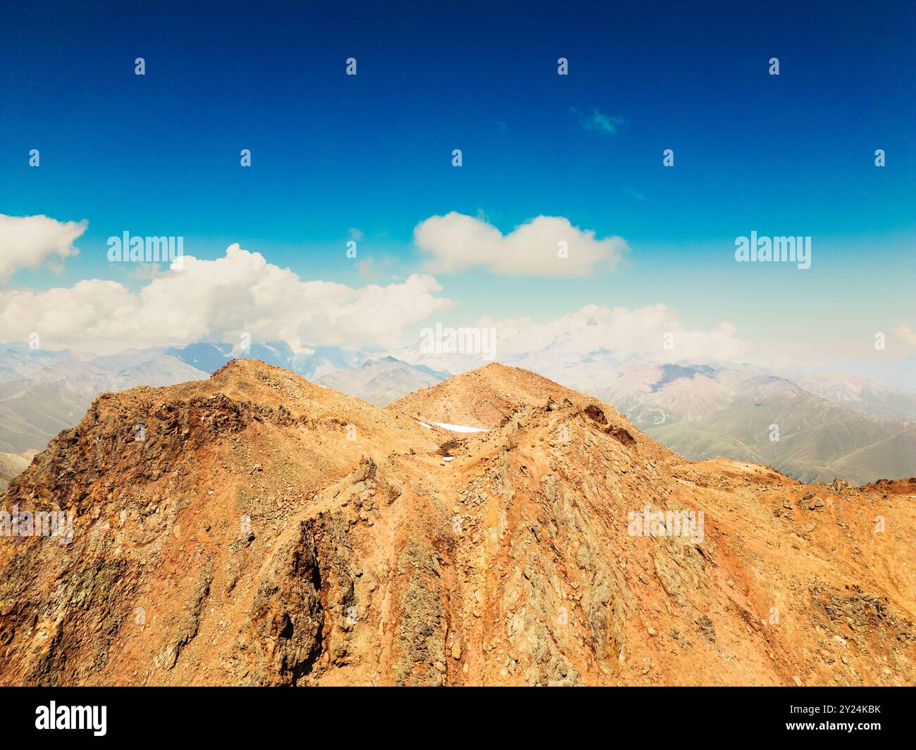 Aerial view caucasus mountains range with colorful valleys on alpine ...