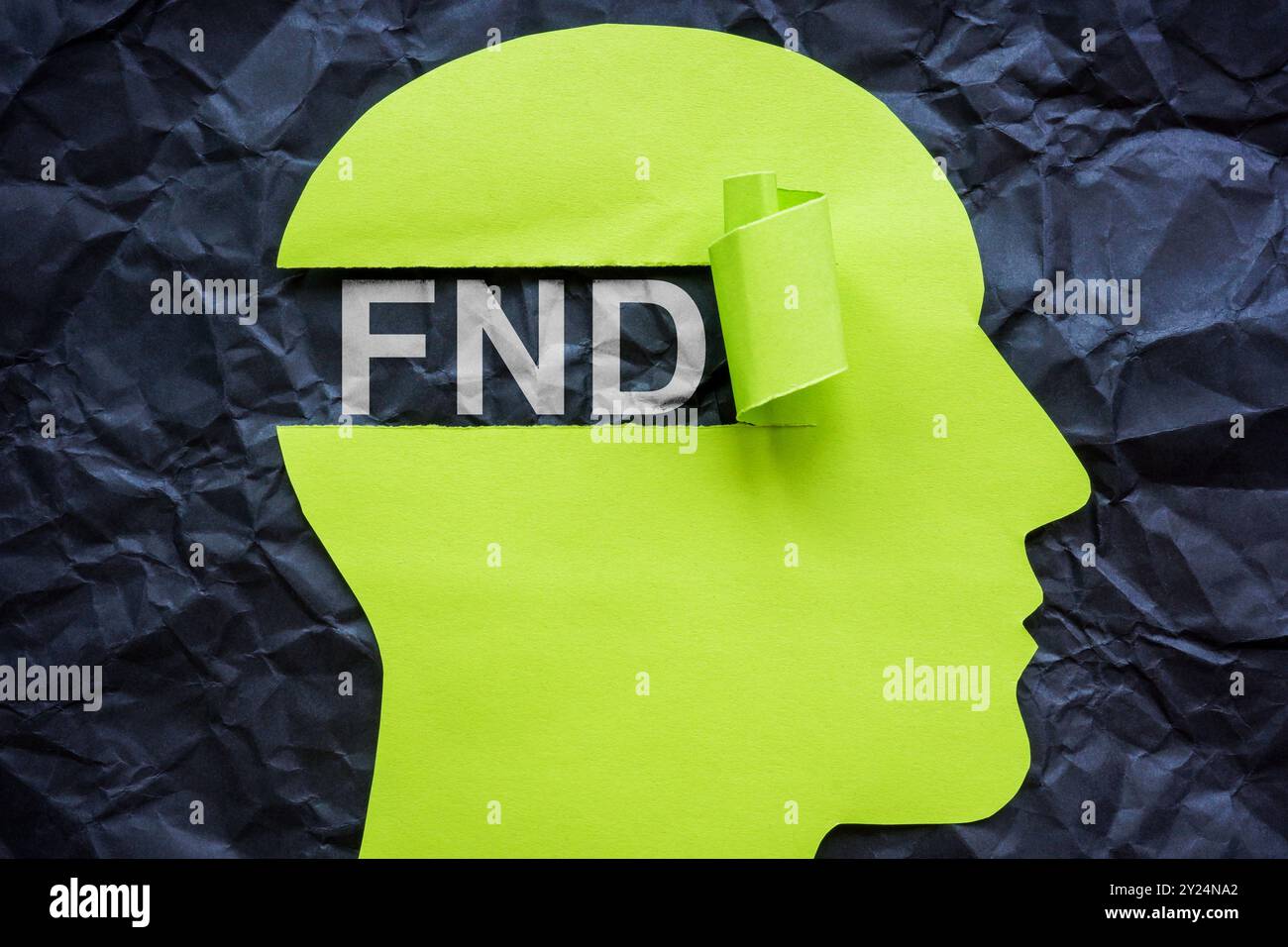 Abbreviation FND Functional Neurological Disorder and a torn paper head ...