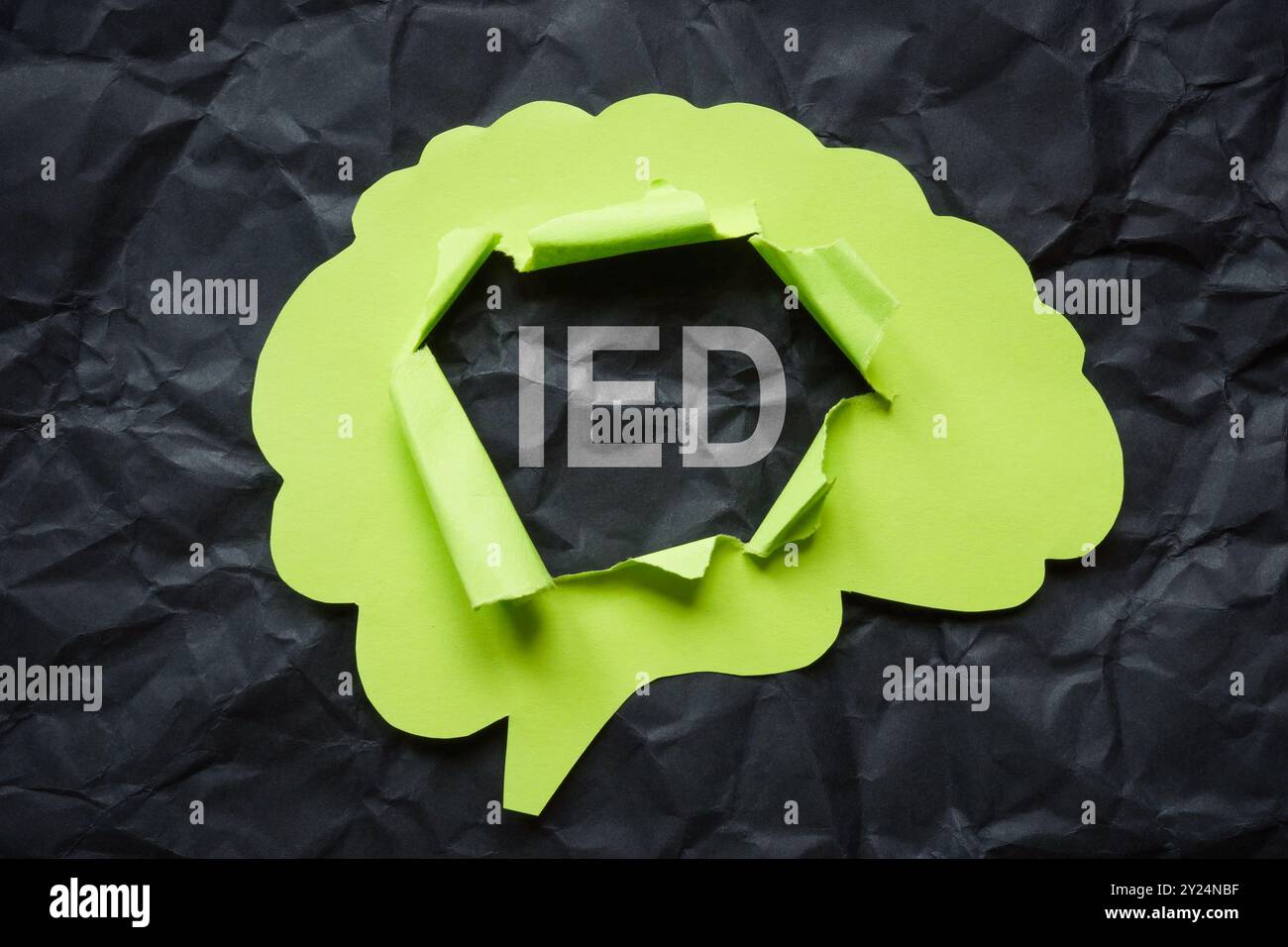 Abbreviation IED Intermittent Explosive Disorder and a torn paper brain ...