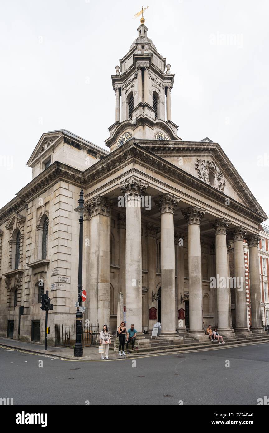 St George's Hanover Square. Anglican church with bell tower clock and ...