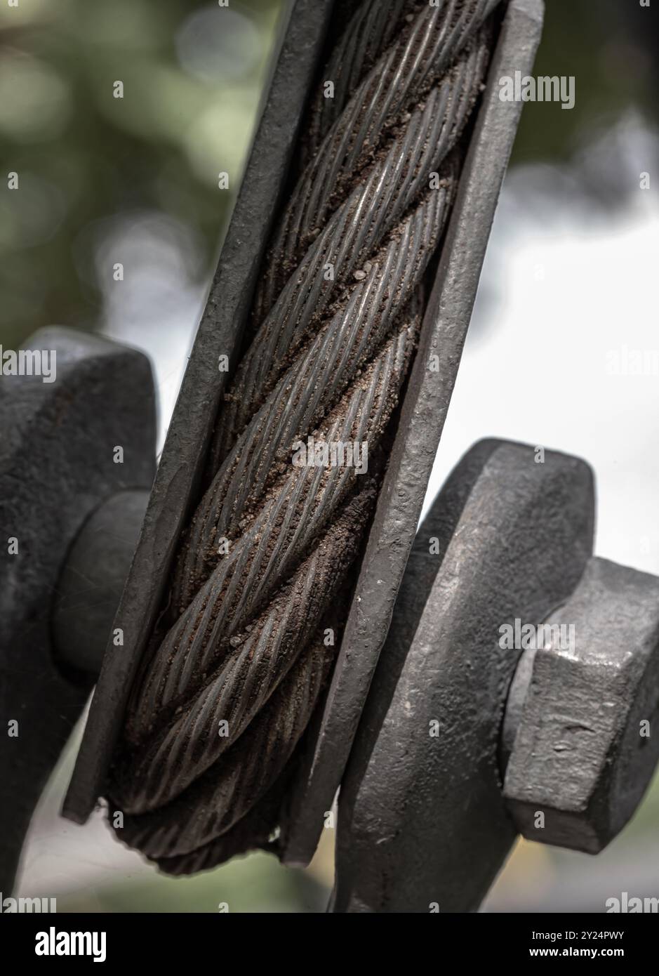 Close-up of Steel wire rope slings with Thimble and safety anchor ...