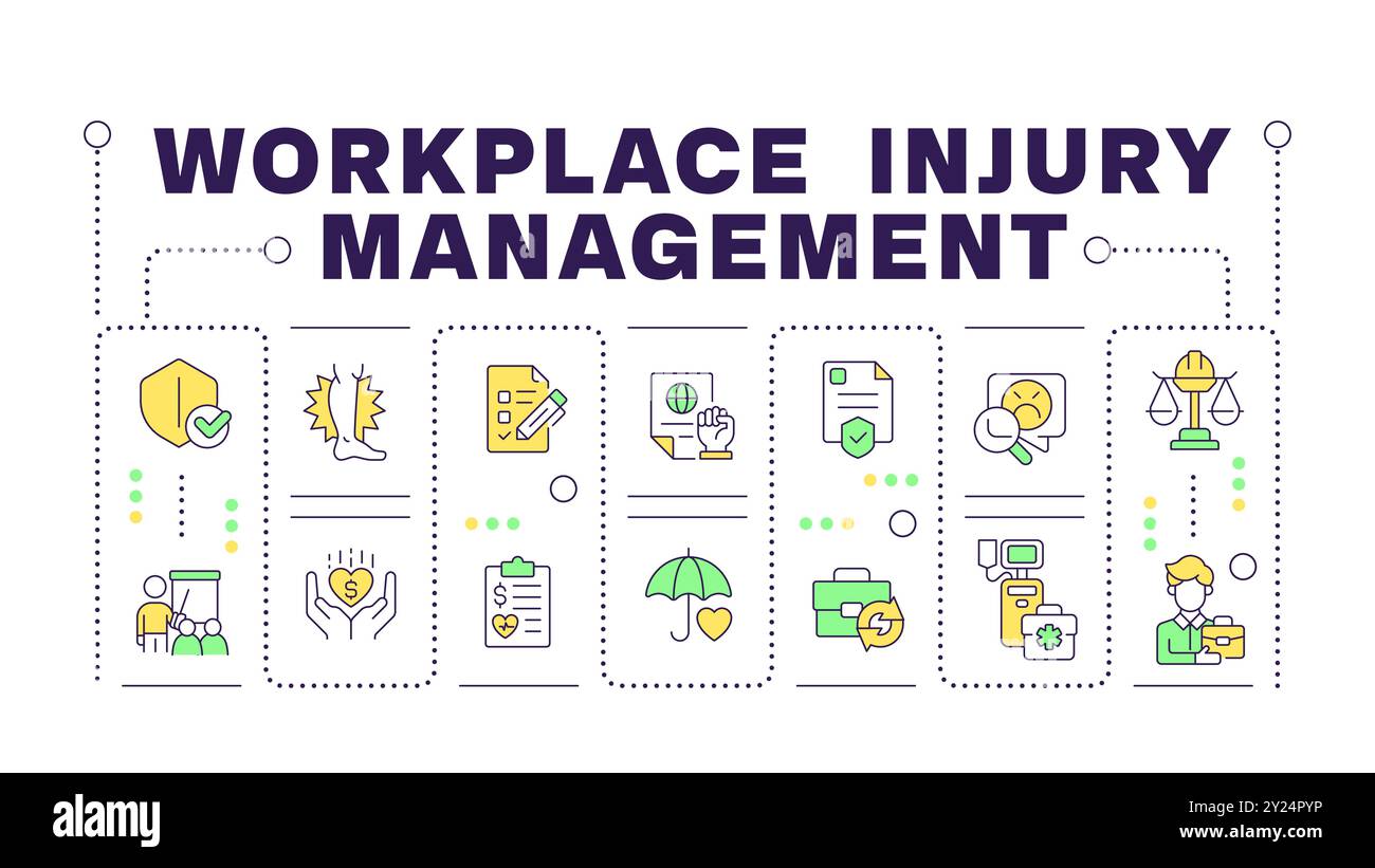 Workplace injury management word concept isolated on white Stock Vector ...