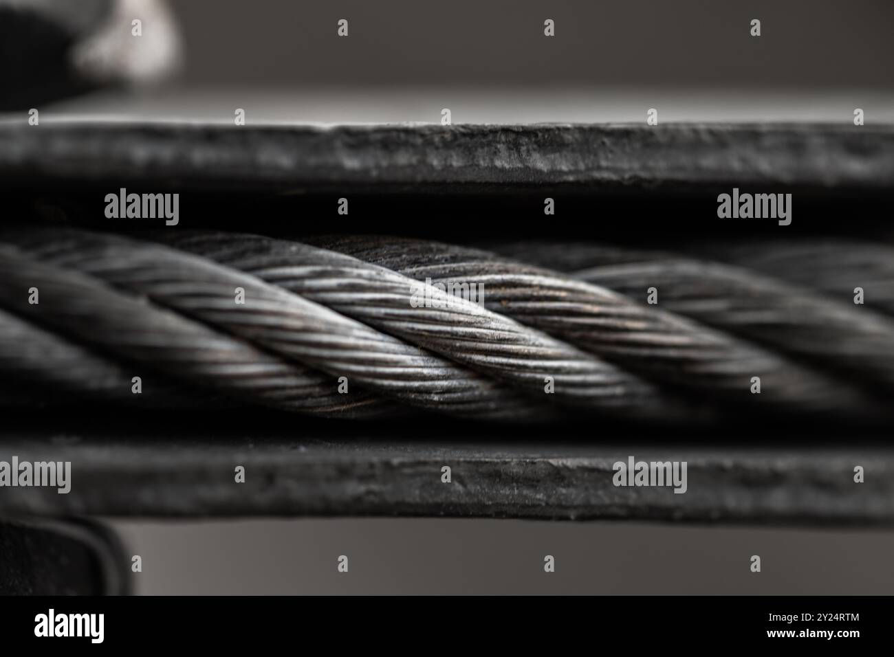 Close-up view of iron cable rope (Cable sling drum reels). Steel wire ...