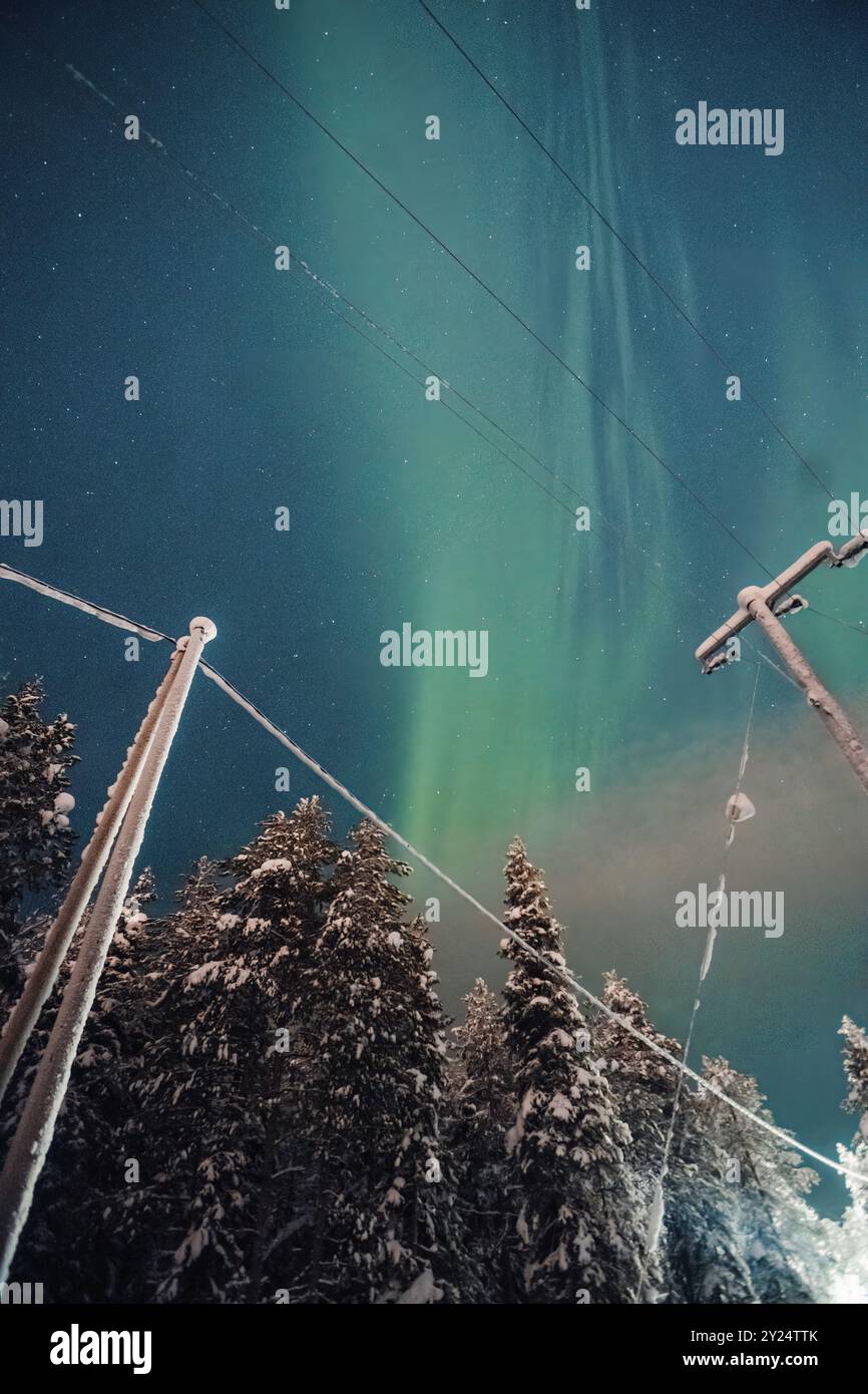 Power lines northern lights hi-res stock photography and images - Alamy