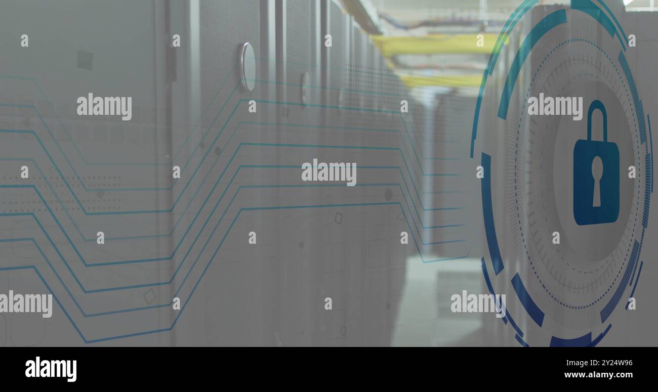 Image of padlock and digital data processing over computer servers Stock Photo - Alamy