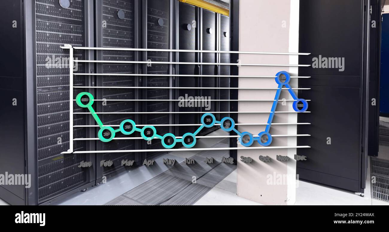 Image of monthly data on annual graph over computer server room Stock ...
