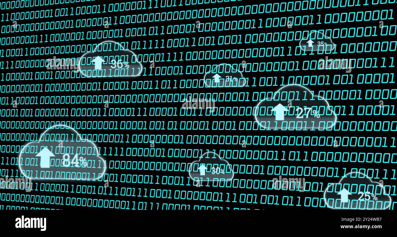 Binary Code And Cloud Icons With Upload Symbols Representing Cloud 2604