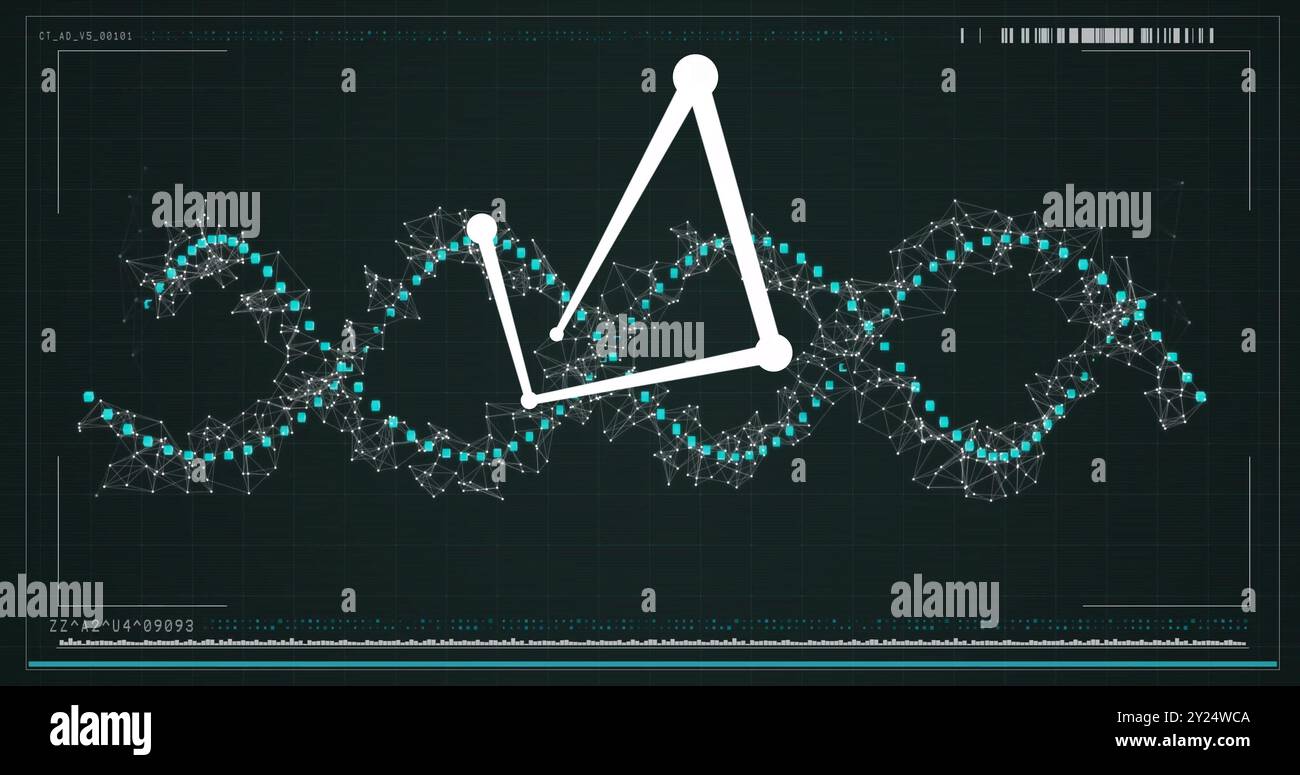 DNA strand and molecular structure image over digital grid background ...