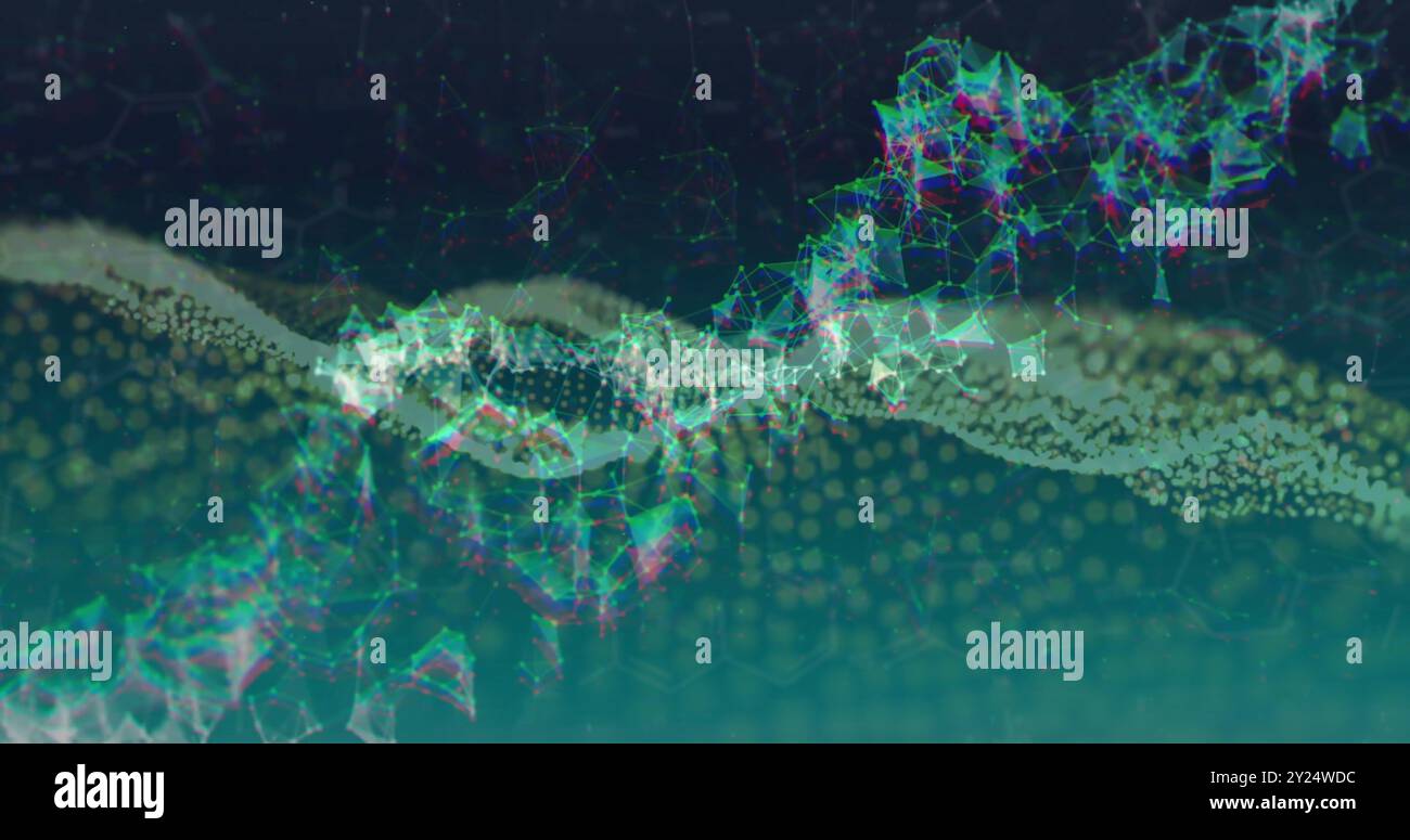 Abstract digital waveforms and geometric shapes, data processing image over gradient background ...