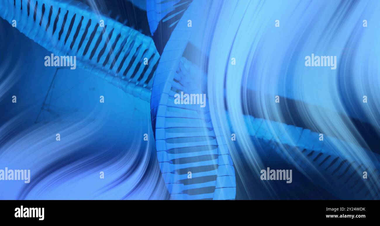 DNA strand image over abstract blue background with flowing lines Stock ...