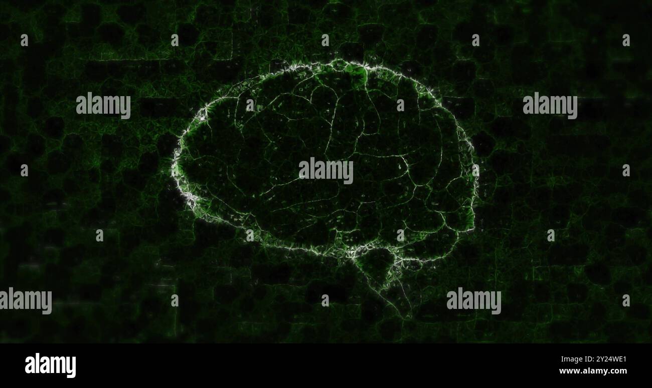 Neural network image over dark green abstract background Stock Photo ...