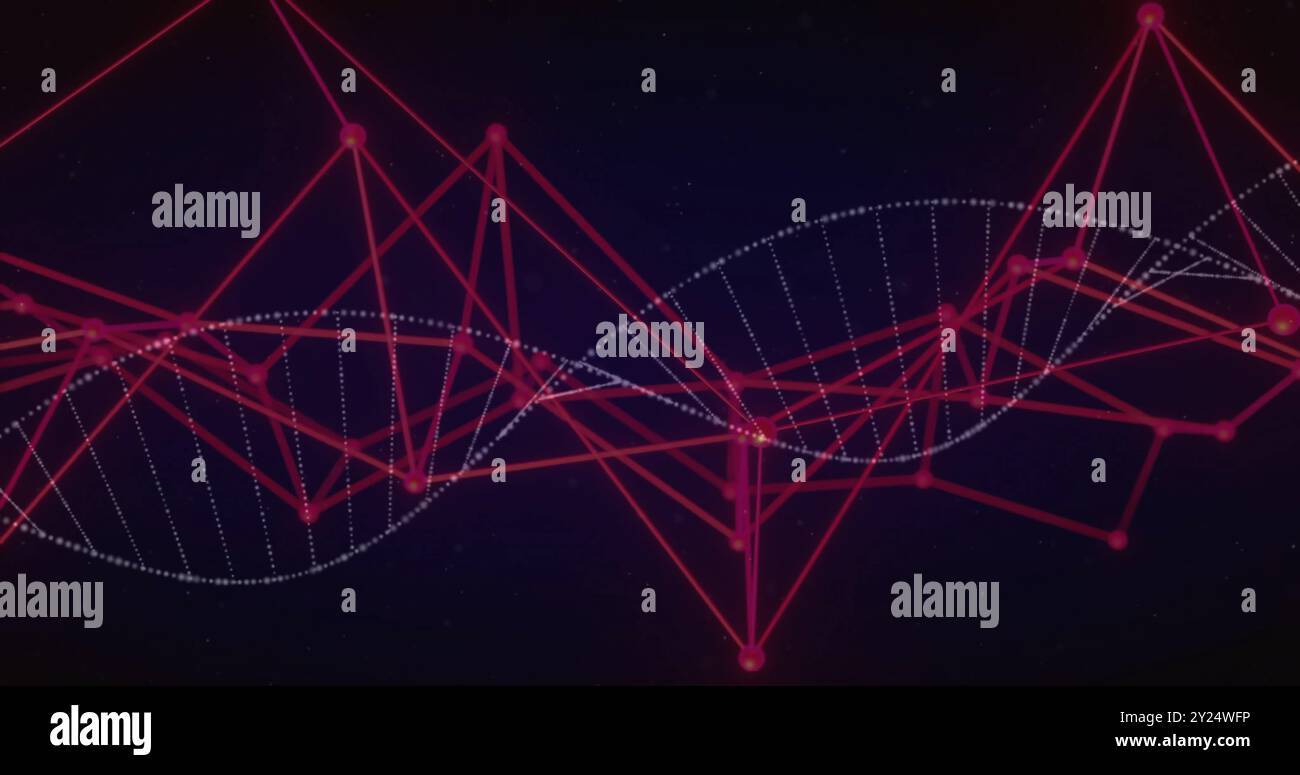 Red and white network connections forming abstract shapes over dark ...