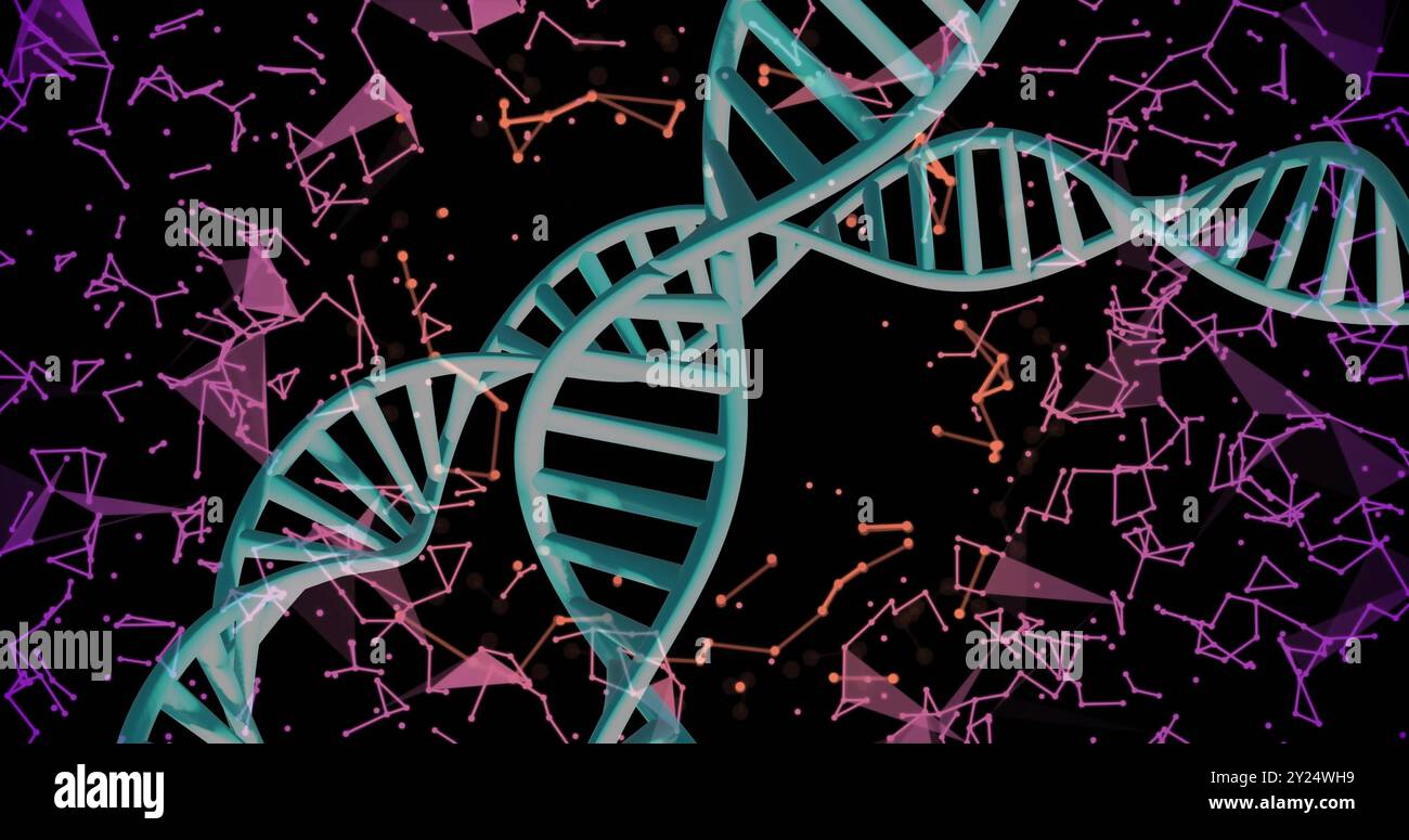 DNA strands and geometric shapes, scientific data processing image ...