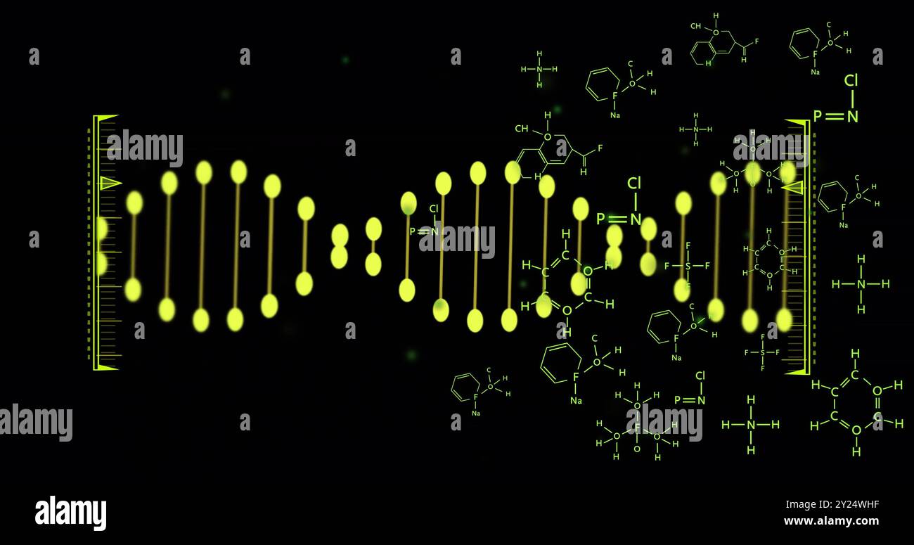 DNA strand and chemical formulas, scientific data processing Stock Photo - Alamy