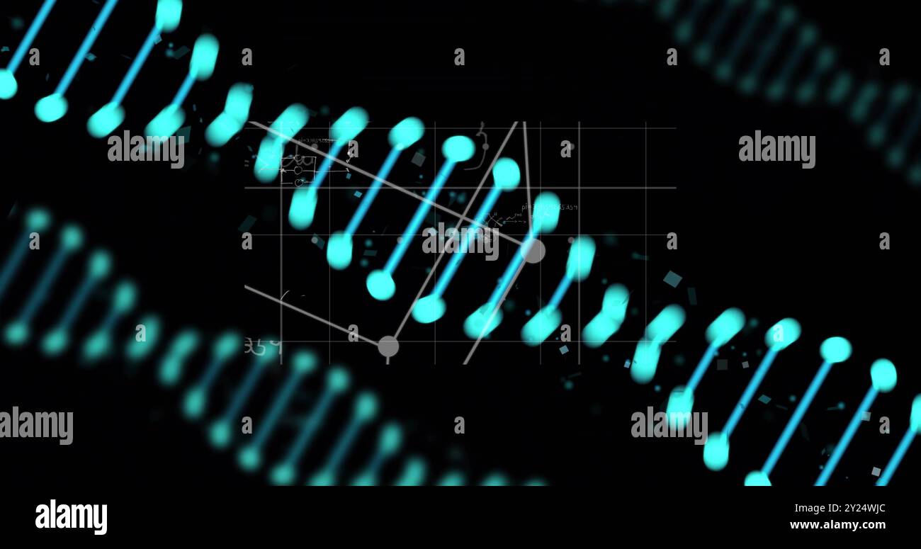 DNA strand image over scientific data and graphs Stock Photo - Alamy