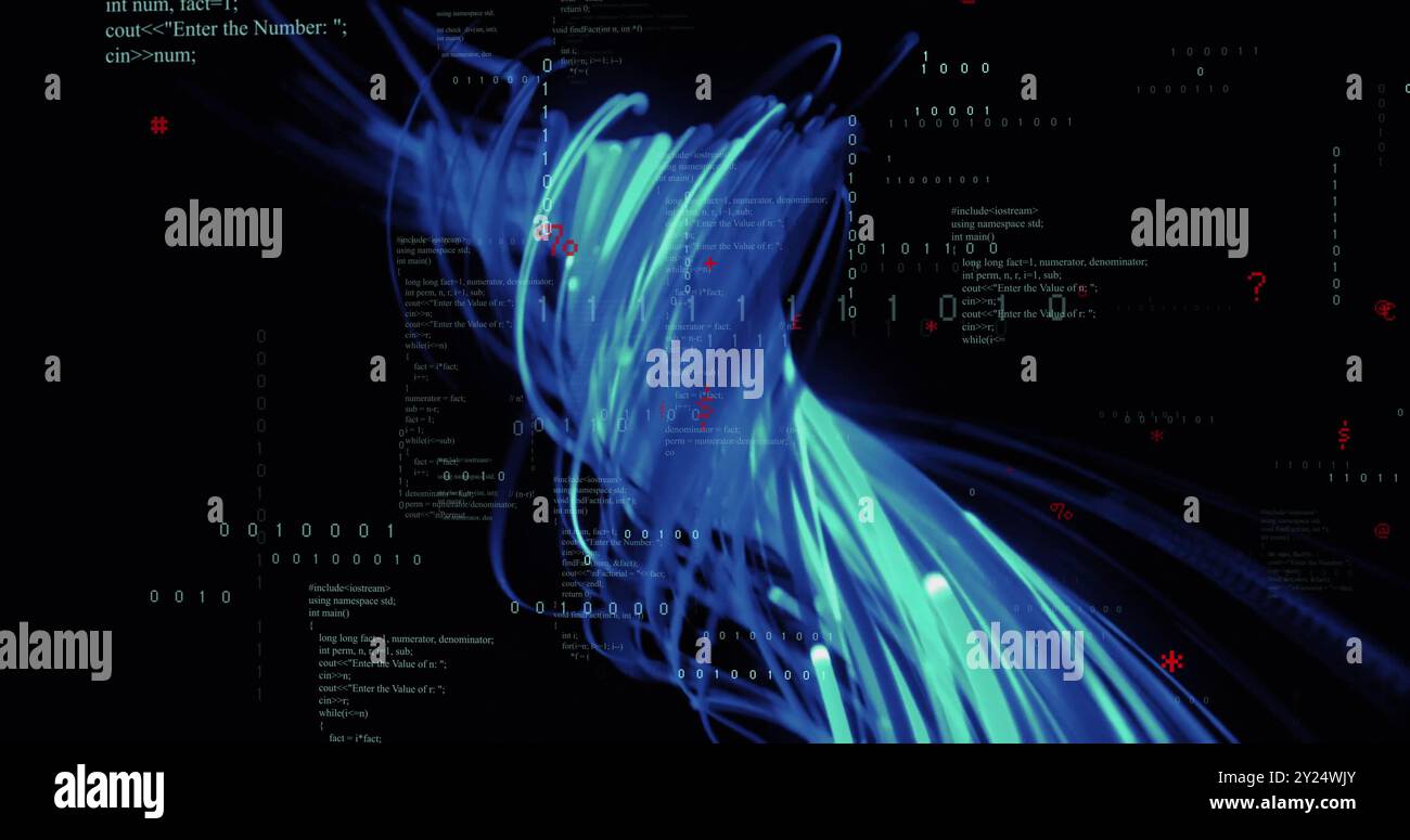 Image of blue trails over data processing on black background Stock ...