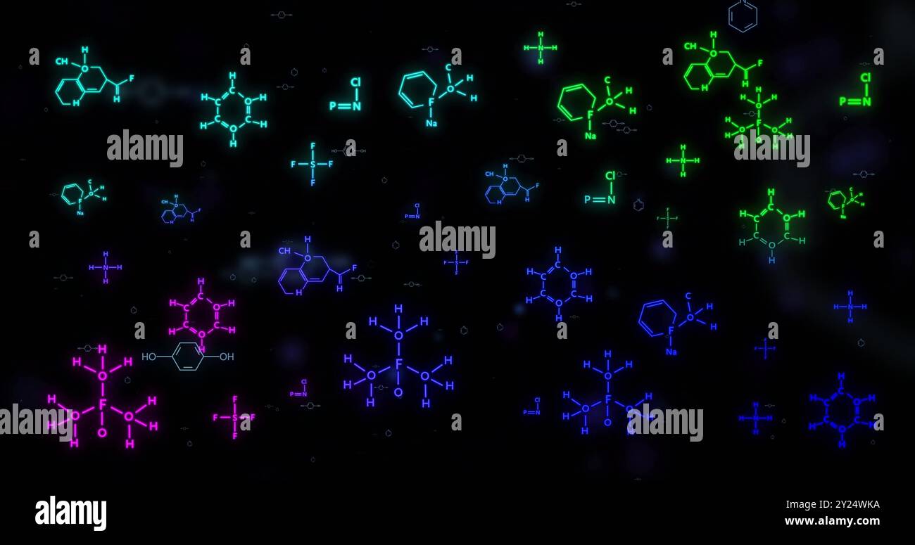 Chemical structures and molecular formulas image over dark background Stock Photo - Alamy
