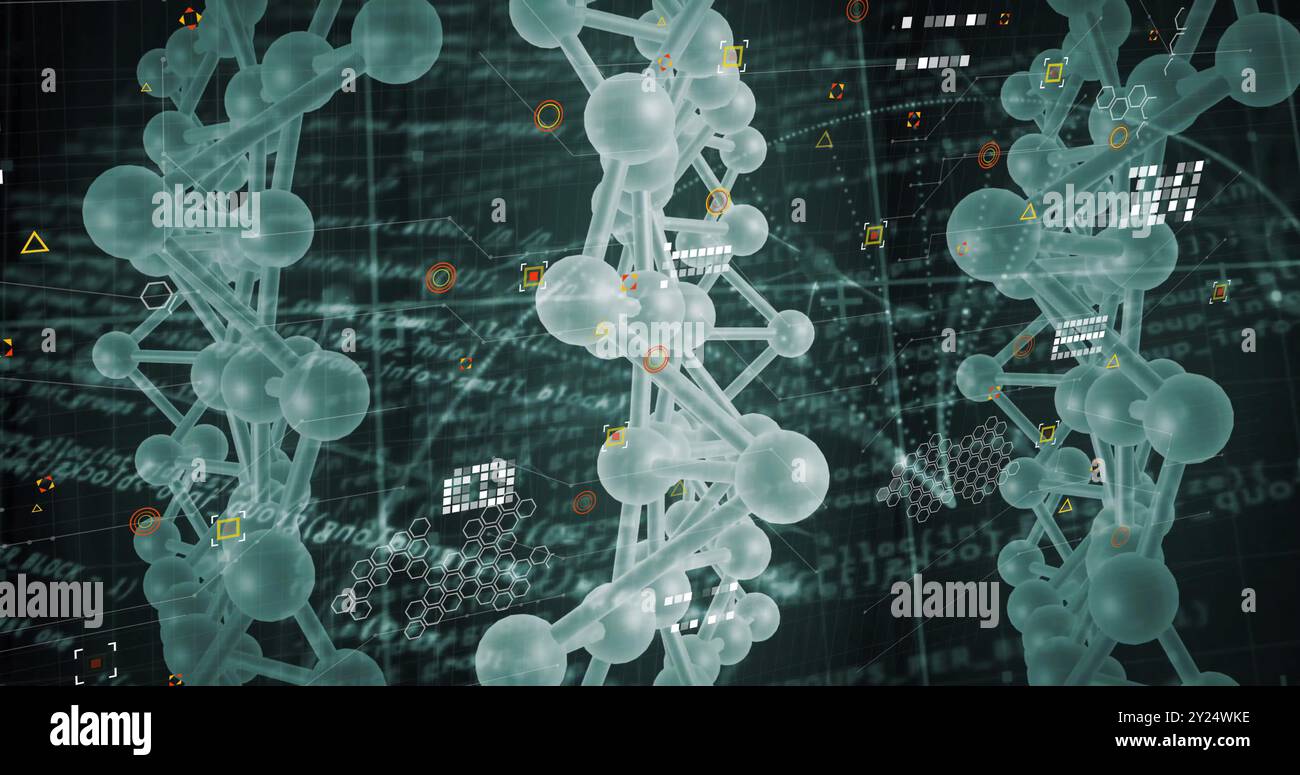 Image Of Dna Network Of Connections And Molecules Over Data Processing