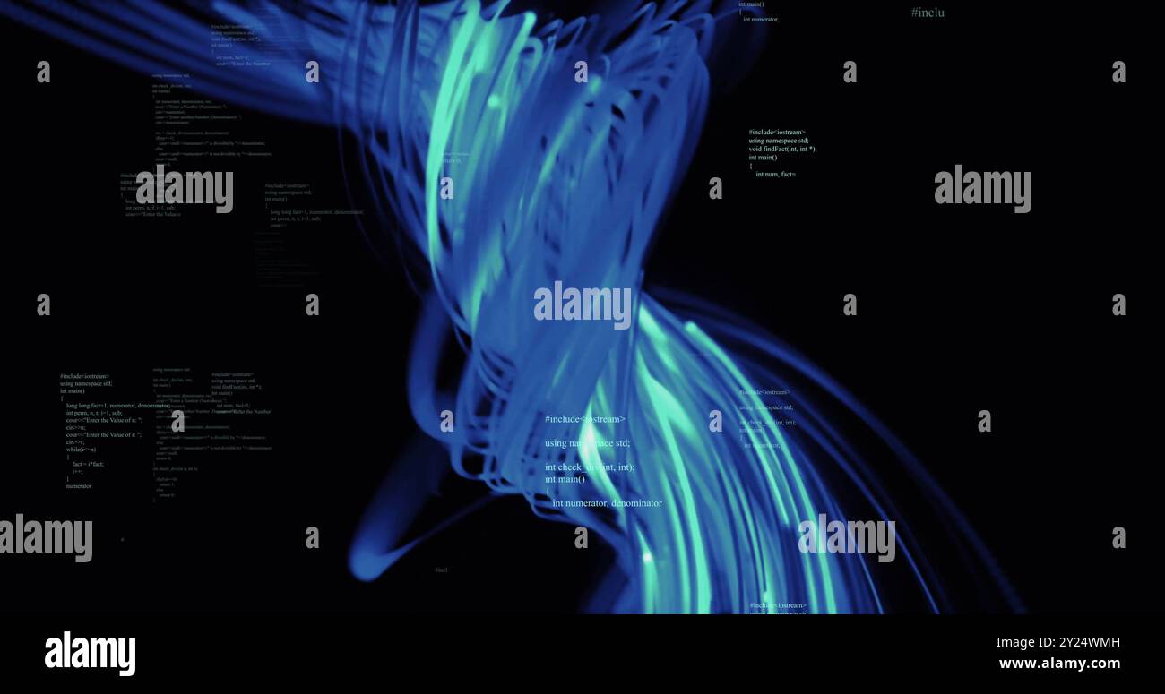 Image of blue trail over data processing on black background Stock ...